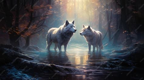 Premium Ai Image Magnificent Dreamlike Scene Of Magical Wolves