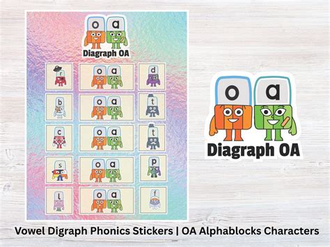 Oa Vowel Digraph Stickersalphablocks Style Phonics Stickersprintable