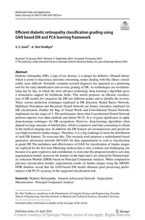 Efficient Diabetic Retinopathy Classification Grading Using Gan Based Em And Pca Learning Framework