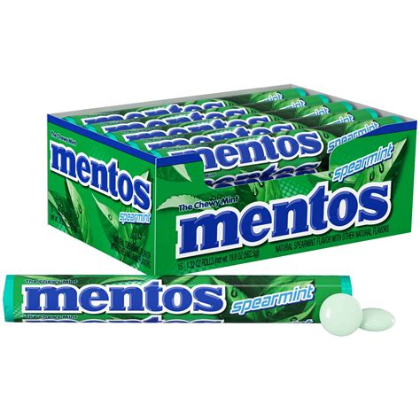 Mentos Candy Chewy Mint Rolls Spearmint Peanut Free 14 Pieces Bulk Pack Of 15