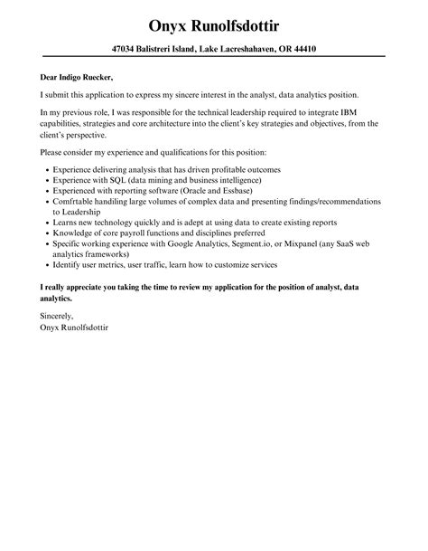 Analyst Data Analytics Cover Letter Velvet Jobs
