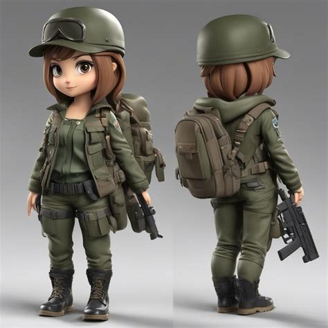 Premium Ai Image A Chibi Cartoon Tyle3dbrazilian Army Character Girl With Gun Jacket Using A