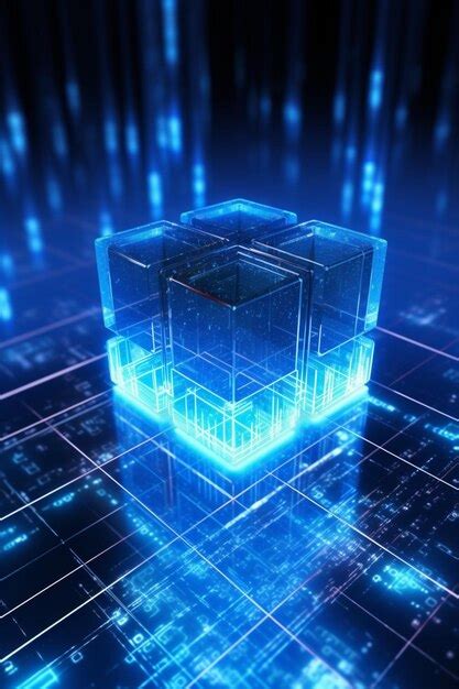 Premium Ai Image A Close Up Of A Blue Cube On A Digital Surface Generative Ai