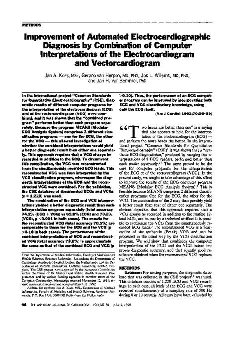 Pdf Improvement Off Automated Electrocardiographic Diagnosis By Combination Of Computer