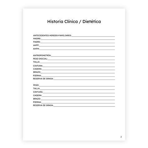 Formato de Historia Clínica Nutricional Descargar Gratis