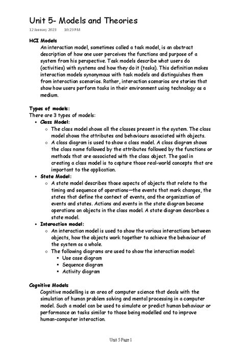 Human Computer Interaction Unit 5 Models And Theories Hci Models An