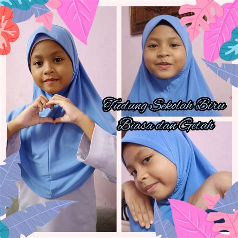 Tudung Sekolah Biru Muda Pengawas Tadika Kemas Dagu Getahbiasa Soft