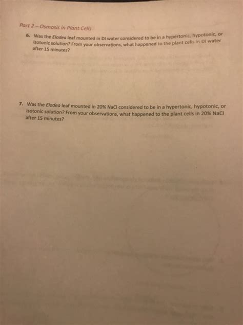 solved name date post lab questions cellular transport