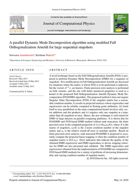 Pdf A Parallel Dynamic Mode Decomposition Algorithm Using Modified