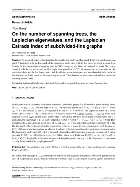 Pdf On The Number Of Spanning Trees The Laplacian Eigenvalues And