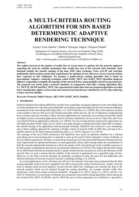 PDF A MULTI CRITERIA ROUTING ALGORITHM FOR SDN BASED DETERMINISTIC ADAPTIVE RENDERING TECHNIQUE