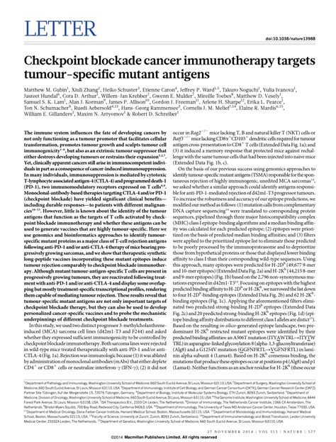 Pdf Checkpoint Blockade Cancer Immunotherapy Targets Tumour Specific Mutant Antigens