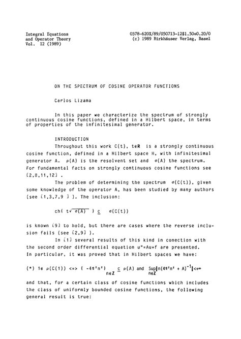 Pdf On The Spectrum Of Cosine Operator Functions