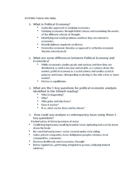 Ecop1001 Wk2 Tutoriallecture Notes Ecop1001 Tutorial Wk1 Notes 1 What Is Political Economy