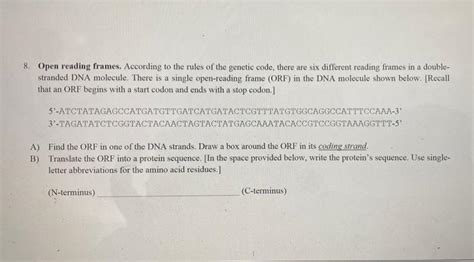 Solved 8 Open Reading Frames According To The Rules Of The Chegg Com