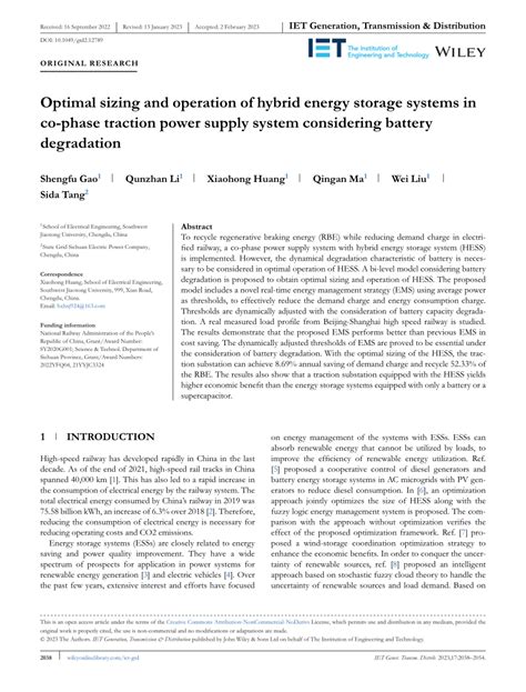 Pdf Optimal Sizing And Operation Of Hybrid Energy Storage Systems In
