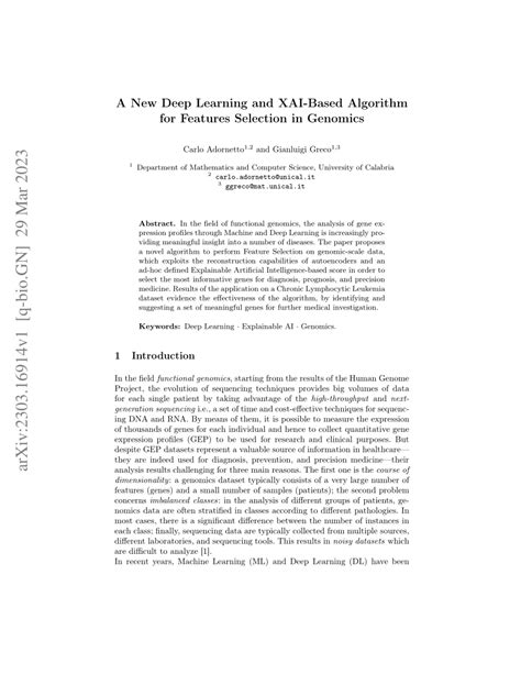 pdf a new deep learning and xai based algorithm for features selection in genomics
