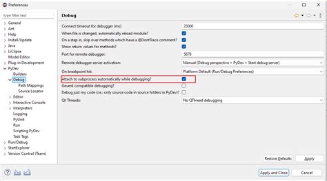 eclipse how to handle ttrace with python when forking a