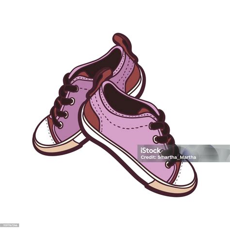 운동 화 단 화 쌍 절연 손으로 그린 벡터 일러스트 레이 션 보라색 신발입니다 로고 포스터 엽서 패션 책자 전단지에 대 한 손으로 그린 스포츠 부츠 벡터 스케치 운동 화