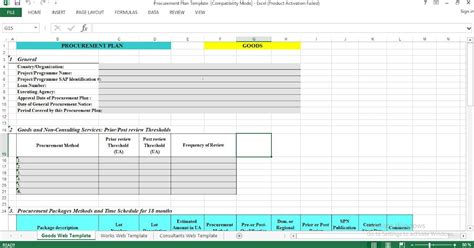 Procurement Plan Excel Template Software Engineering