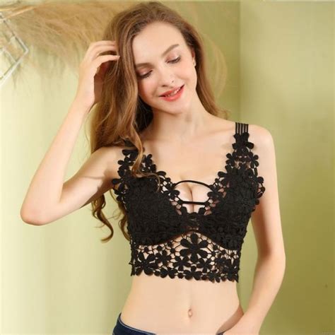 Sexy Flor Soluble En Agua Encaje Hueco Correa Chaleco Para Mujer Crop