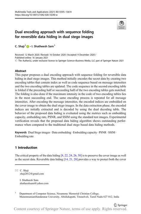 Dual Encoding Approach With Sequence Folding For Reversible Data Hiding In Dual Stego Images