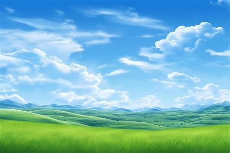 Green Grass Field With Blue Sky And White Clouds Desktop Wallpaper Background Landscape