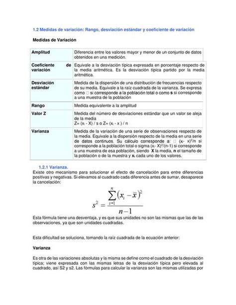 Medidas De Variación Rango Desviación Estándar Y Coeficiente De