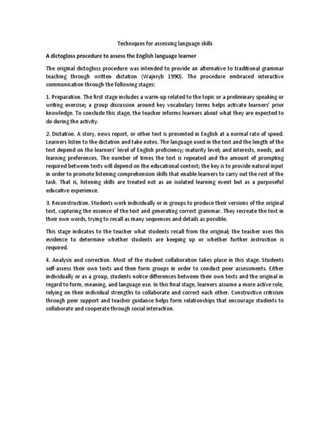Techniques For Assessing Language Skills Pdf Teachers Educational Assessment