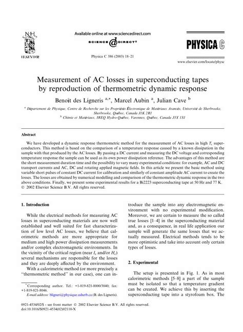 Pdf Measurement Of Ac Losses In Superconducting Tapes By Reproduction