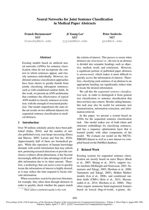 Pdf Neural Networks For Joint Sentence Classification In Medical Paper Abstracts