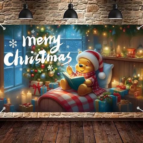 크리스마스 Jit 1개 움 곰돌이 푸 만화 테마 생일 파티 걸이 배경 장식 용품 벽 장면 레이아웃 귀여운 배 Temu