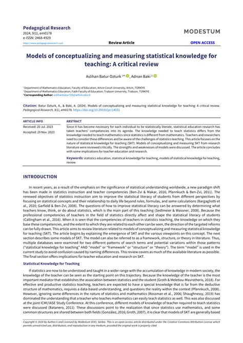 Pdf Models Of Conceptualizing And Measuring Statistical Knowledge For Teaching A Critical Review