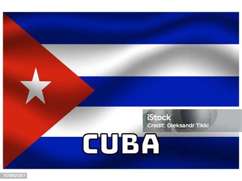 ธงชาติคิวบาที่มีผลกระทบโบกและเงาและชื่อของประเทศ สีและสัดส่วนดั้งเดิม ภาพประกอบเวกเตอร ภาพประกอบ