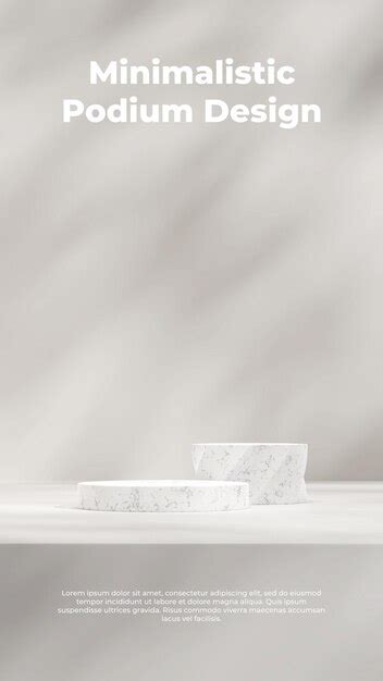 흰색 벽과 태양 그림자가 있는 세로로 대리석 연단의 3d 렌더링 모형 템플릿 프리미엄 Psd 파일