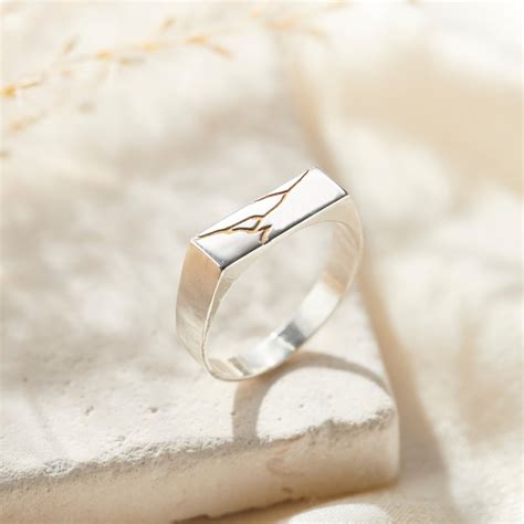 Sterling Silver Rectangle Kintsugi Signet Ring Posh Totty Designs Wolf Badger