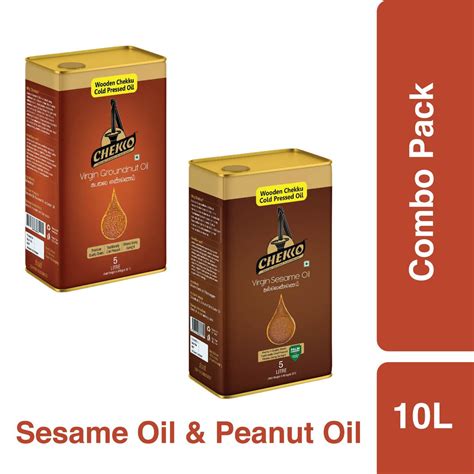10 Liter Combo Pack Chekko Cold Pressed Virgin Sesame Oil And Peanut O