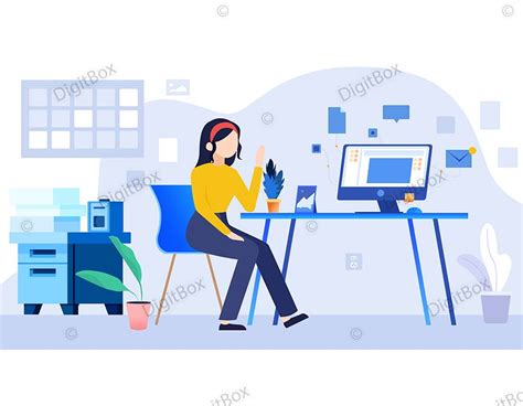 وکتور کارتونی دختر در دفتر کار دیجیت باکس Digitbox