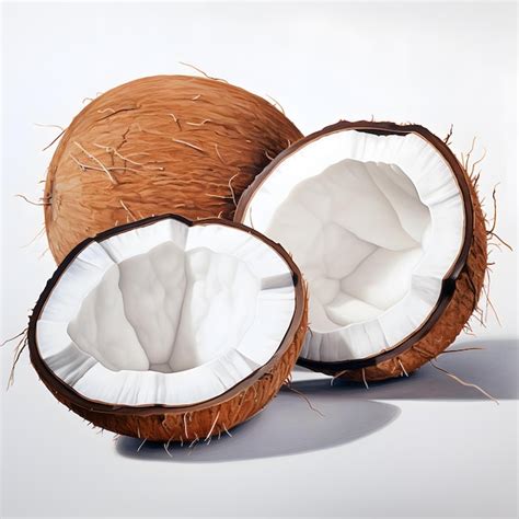 Premium Photo Two Coconuts With A White Shell And The Bottom Half Of Them