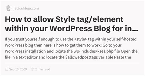 How To Allow Style Tagelement Within Your Wordpress Blog For Inline Css