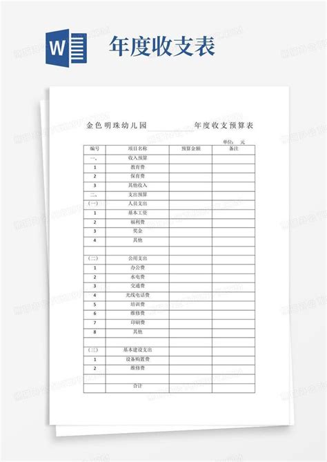 幼儿园年度收支预算表Word模板下载 编号lwmkkgym 熊猫办公