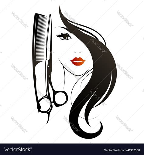 Scissors Comb And Face Of A Girl With Curls Vector Image