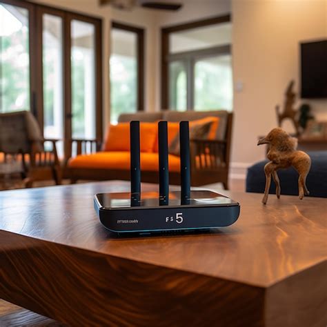 Premium AI Image A Wifi Router Sits On A Coffee Table In A Living Room