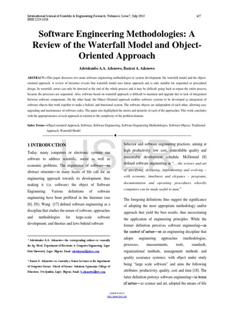 Software Engineering Methodologies A Review Of The Waterfall Model And