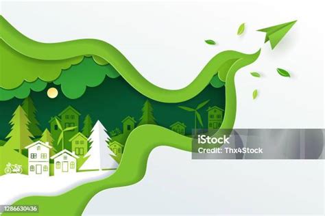 녹색 생태 도시 도시 지구의 날 및 세계 환경 일 개념과 풍경의 종이 예술과 디지털 공예 스타일 재활용에 대한 스톡 벡터 아트 및 기타 이미지 Istock
