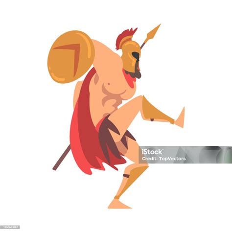 스파르타 남자 에 빨간 망토 와 헬멧 무장 창과 방패 공격 벡터 일러스트 고대의에 대한 스톡 벡터 아트 및 기타 이미지 고대의 군단병 군사 Istock