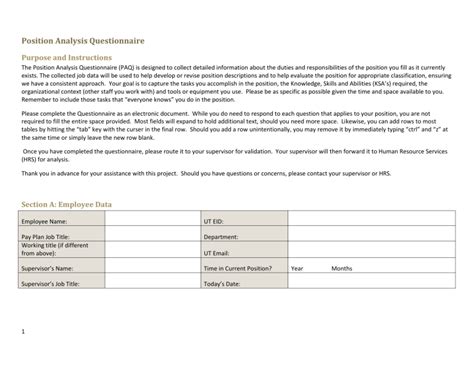 Position Analysis Questionnaire Paq Template
