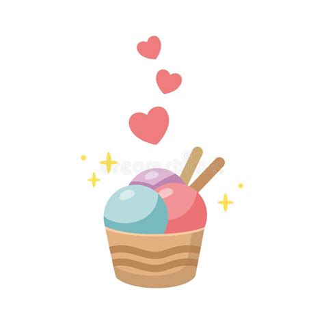 Ice Cream In A Waffle Cup Vector Illustration Violet Pink Blue Ice