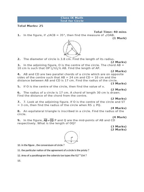 Class 9 Circle Pdf