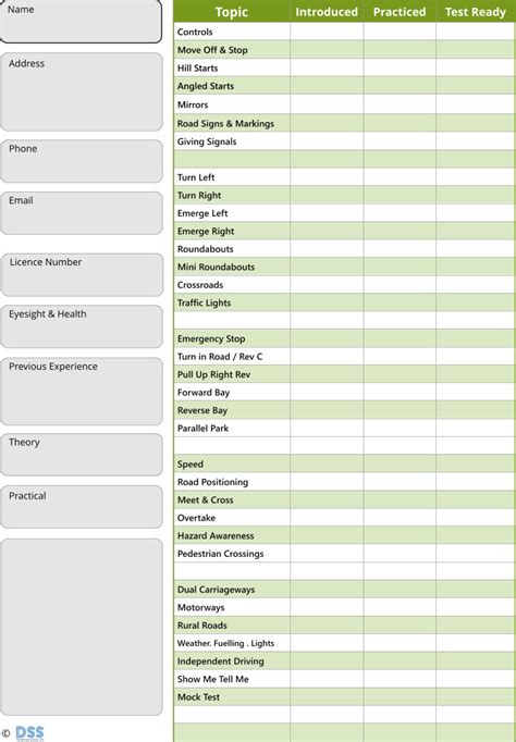 Pupil Lesson Record The Driving School Site Instructor Supplies